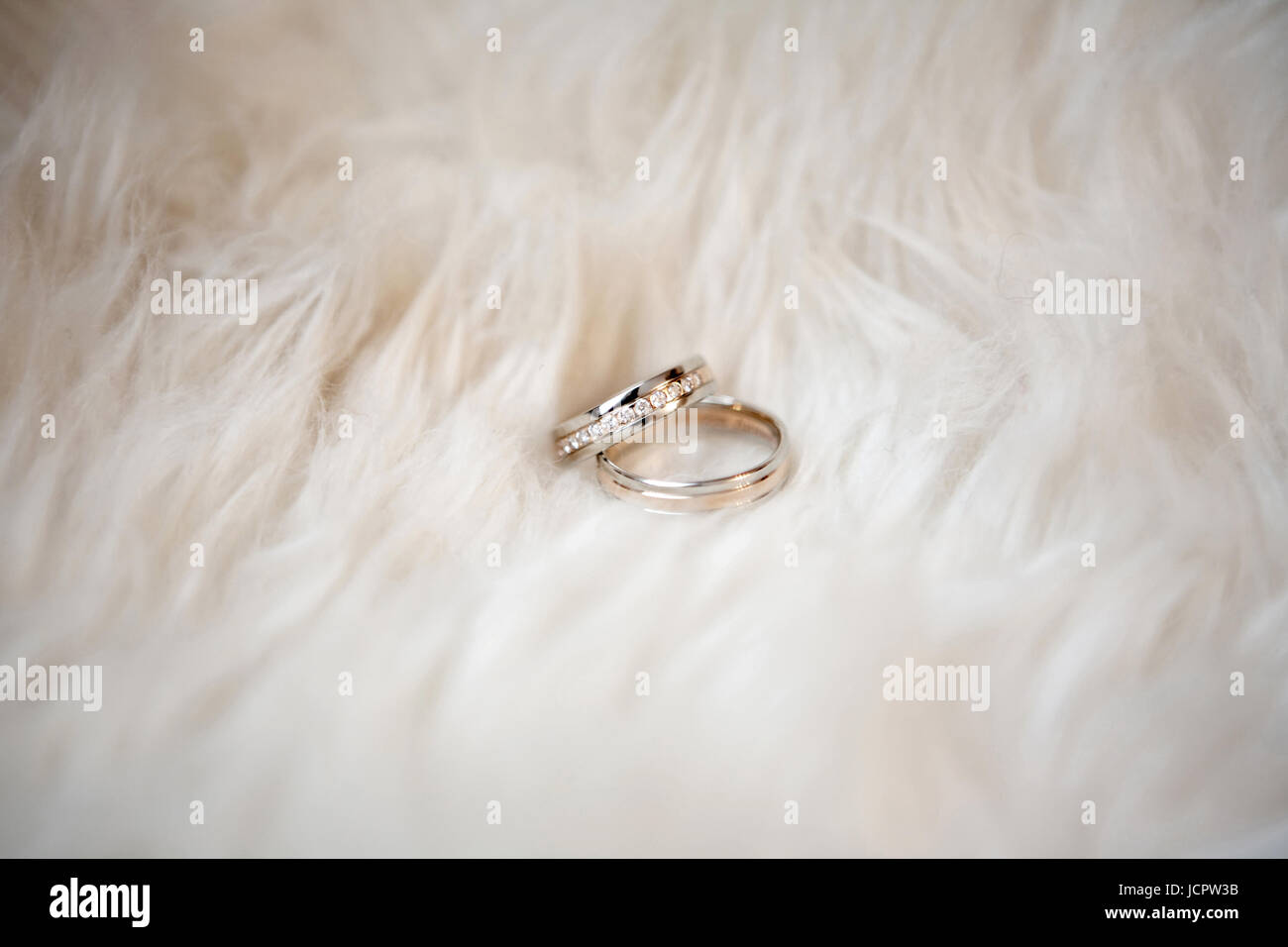 gold wedding rings on a white fur Stock Photo - Alamy