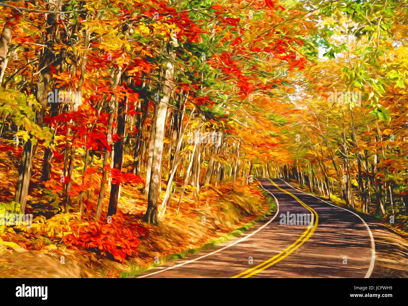 Highway in autumn. --Photo Art Painting Stock Photo - Alamy