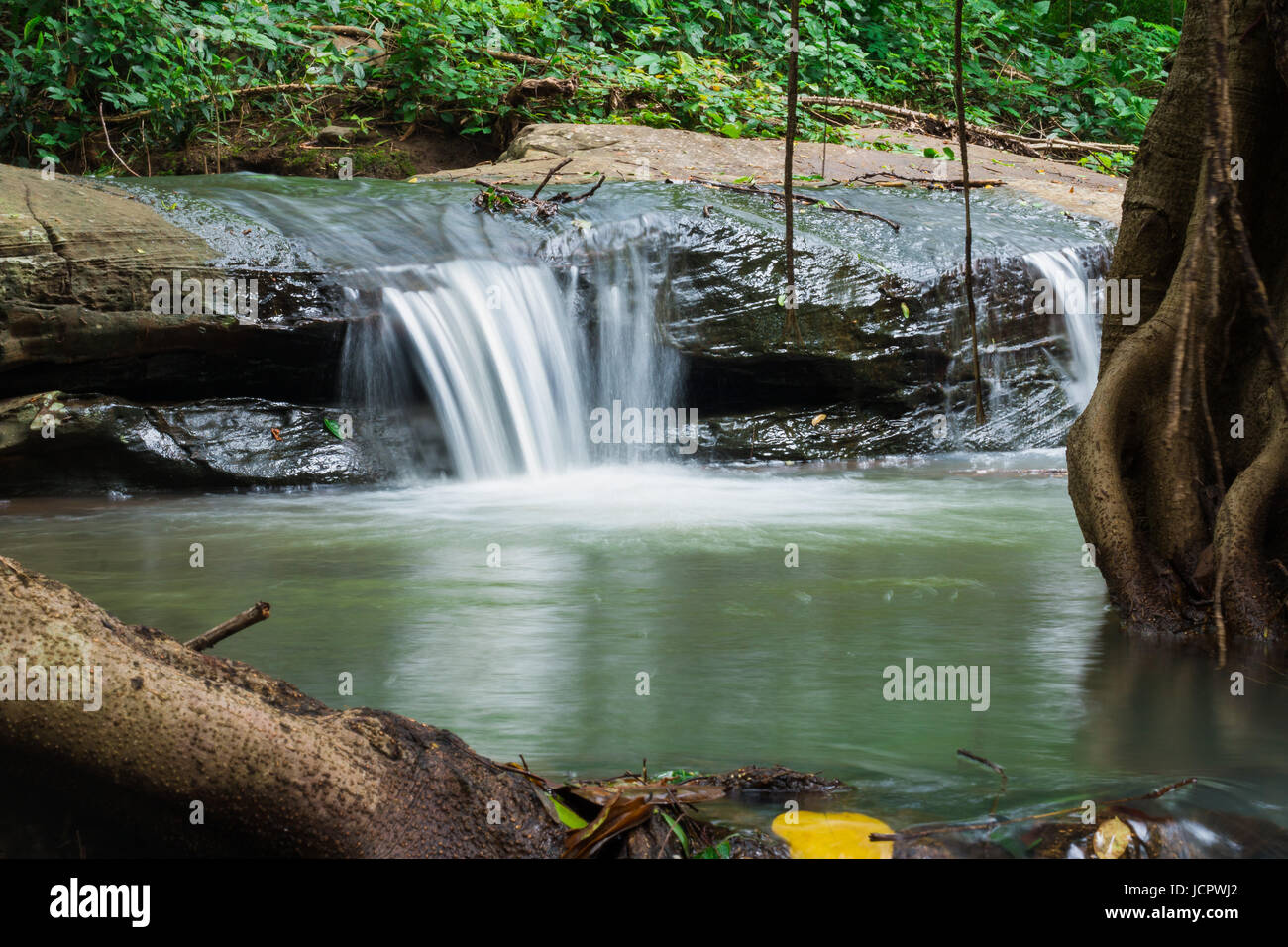 Waterfalls flowing from the forest in morning Stock Photo - Alamy