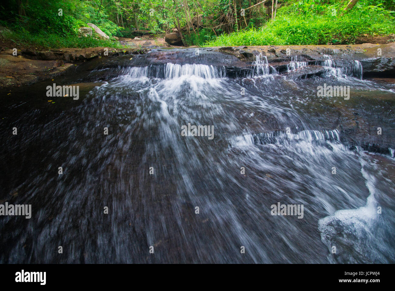 Waterfalls flowing from the forest in morning Stock Photo - Alamy