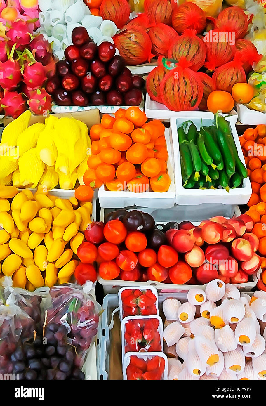 Colorful fruit stand. --Photo Art Painting Stock Photo - Alamy