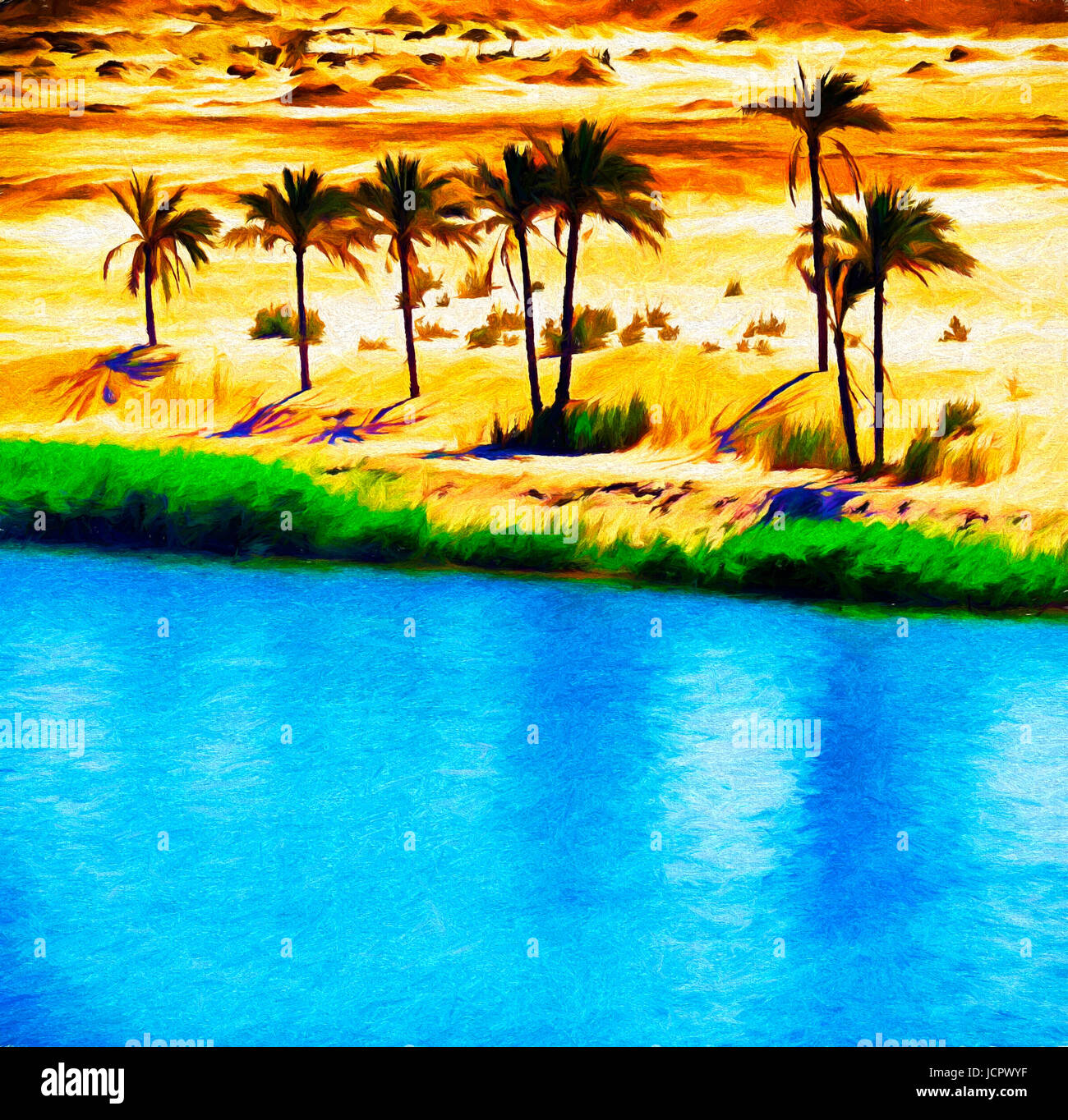 Oasis in desert. --Photo Art Painting Stock Photo - Alamy