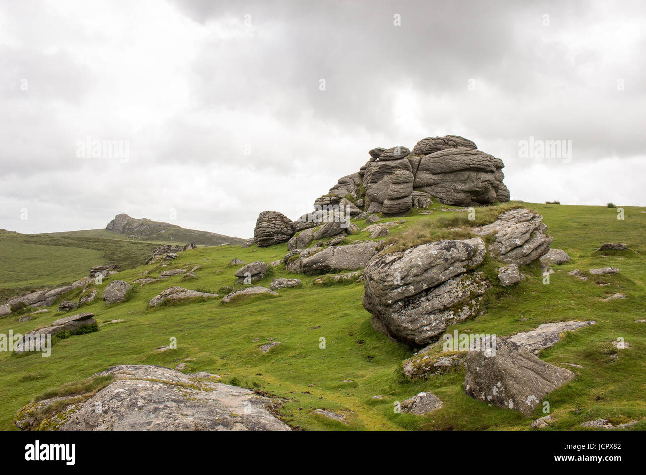 Saddle Tor in Dartmoor National Park, Devon with Hay Tor in the ...