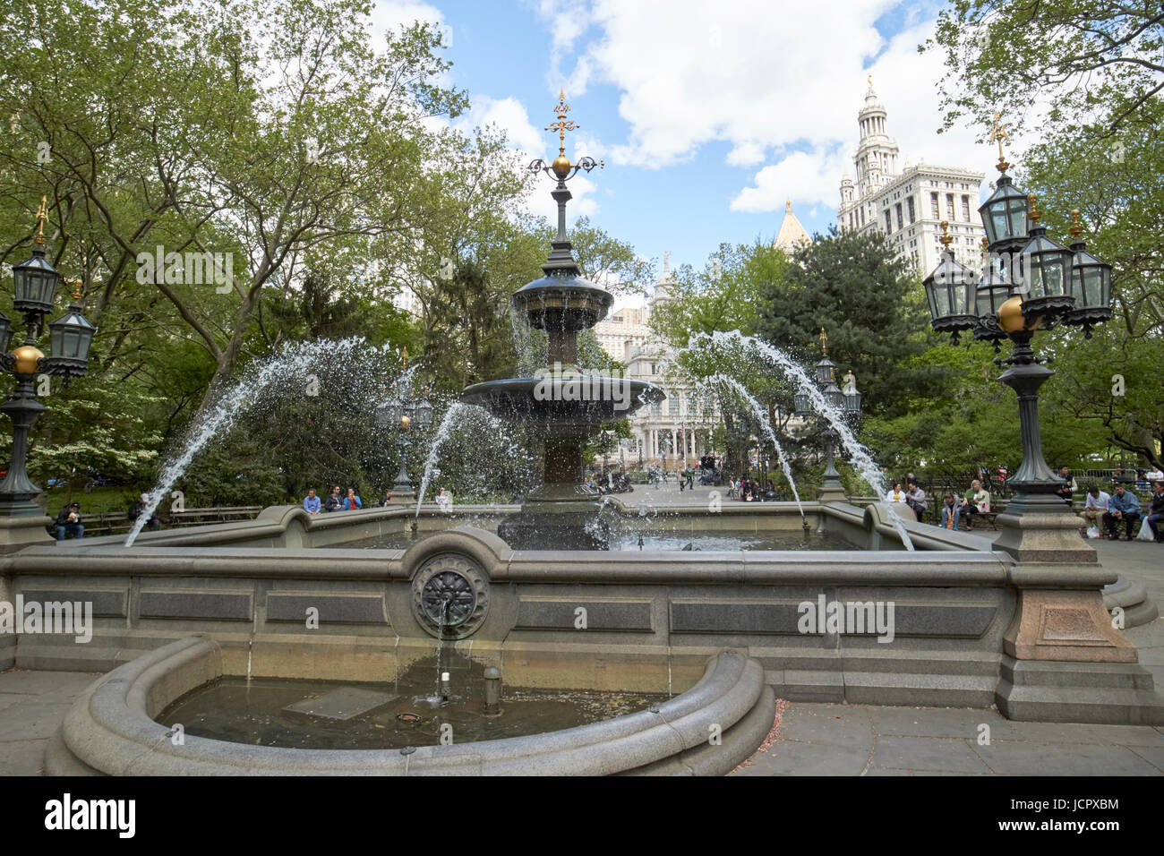 city hall fountain city hall park civic center New York City USA Stock ...