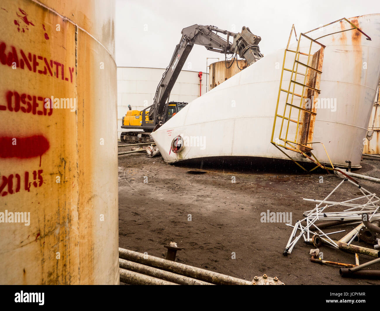 Chemical,oil and gasoline tank farm demolition Stock Photo - Alamy
