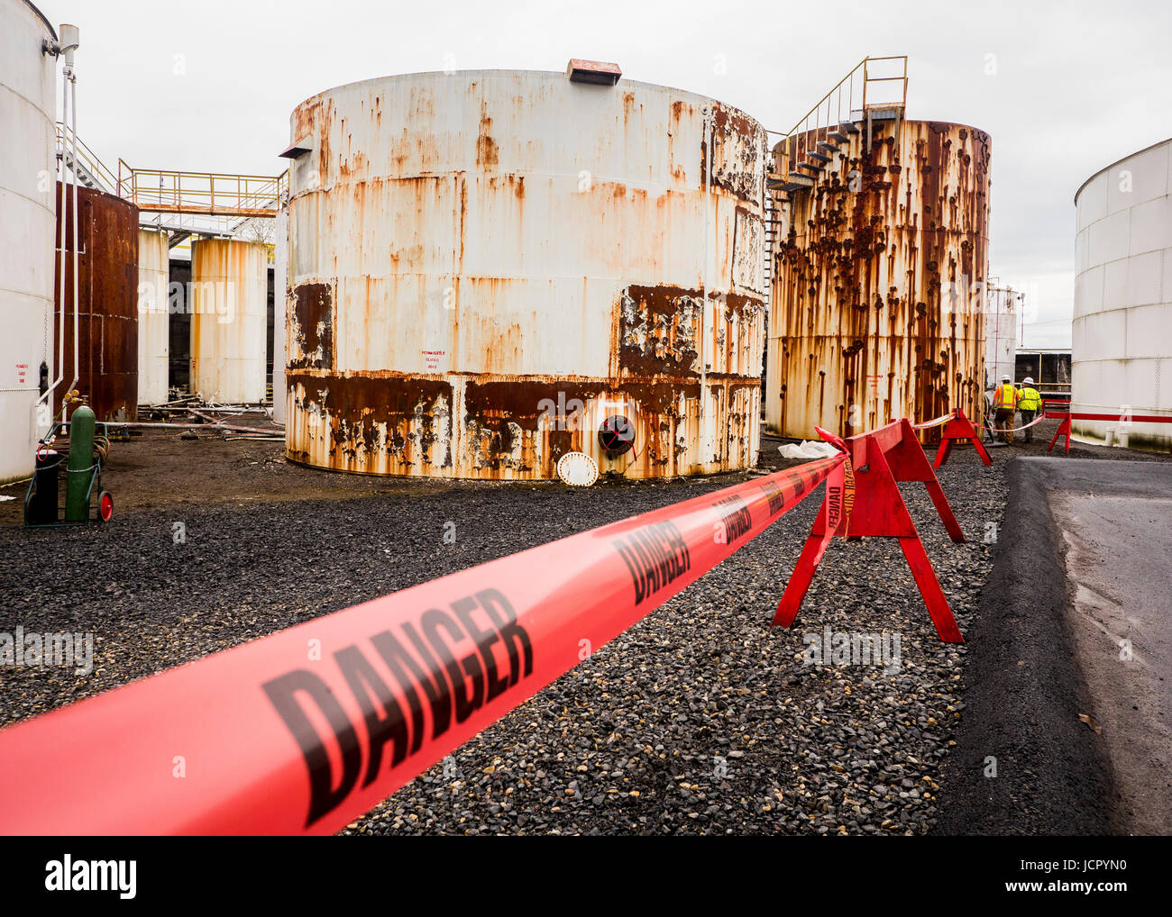 Chemical,oil and gasoline tank farm demolition Stock Photo - Alamy