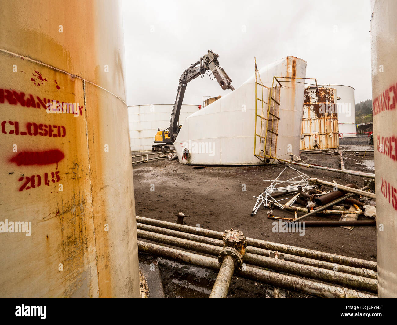 Chemical,oil and gasoline tank farm demolition Stock Photo - Alamy