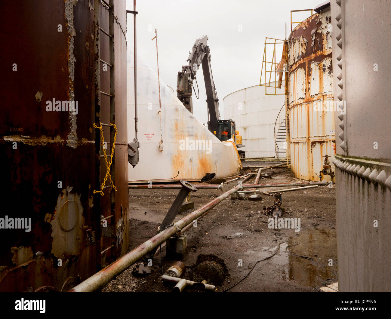 Chemical,oil and gasoline tank farm demolition Stock Photo - Alamy