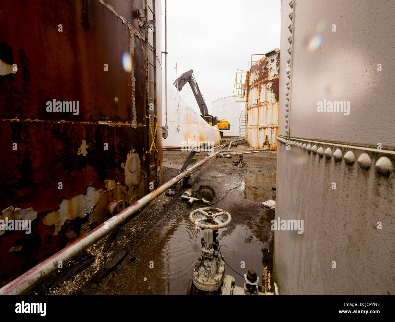 Chemical,oil and gasoline tank farm demolition Stock Photo - Alamy