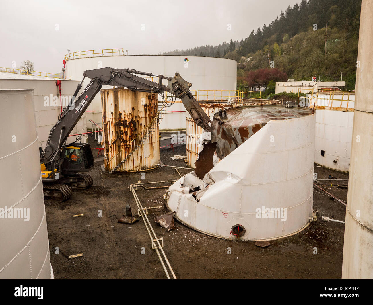 Chemical,oil and gasoline tank farm demolition Stock Photo - Alamy