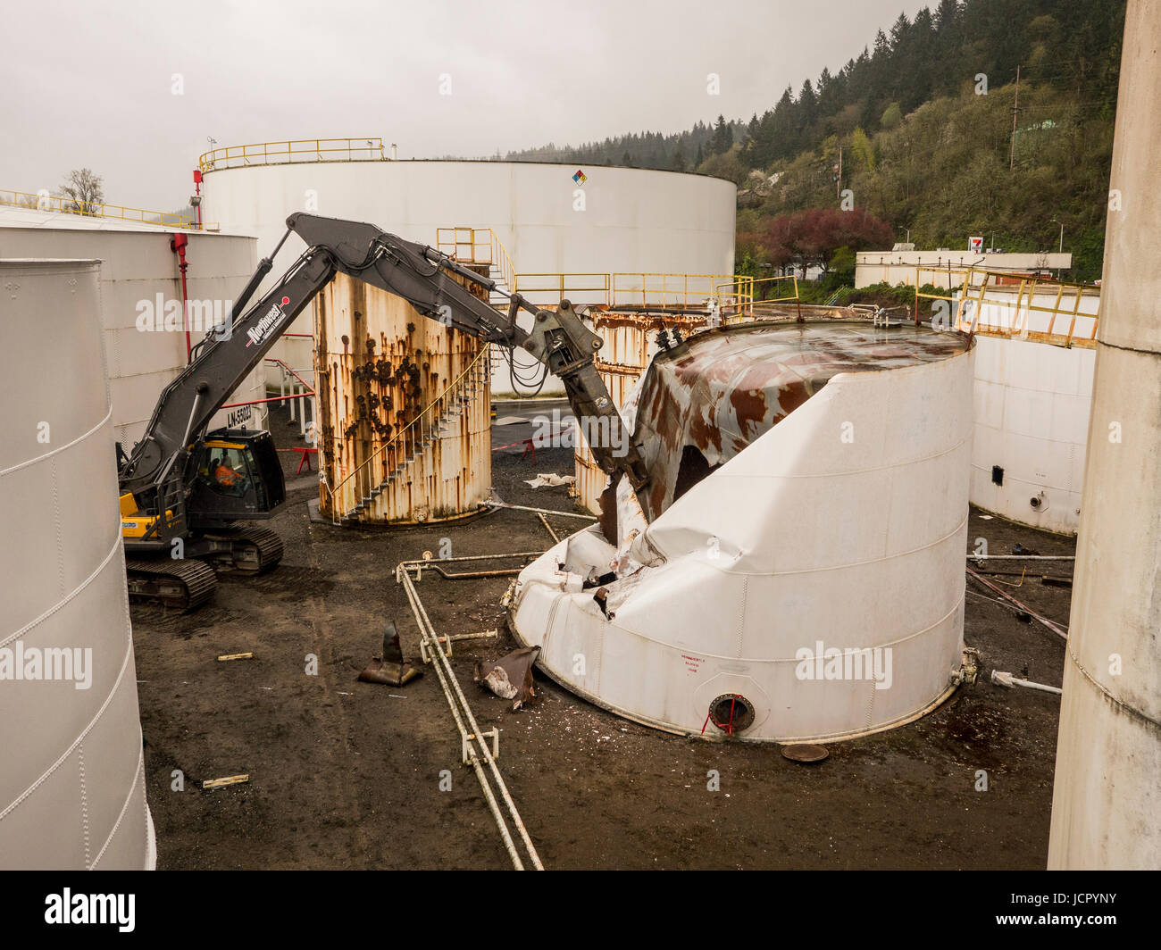Chemical,oil and gasoline tank farm demolition Stock Photo - Alamy
