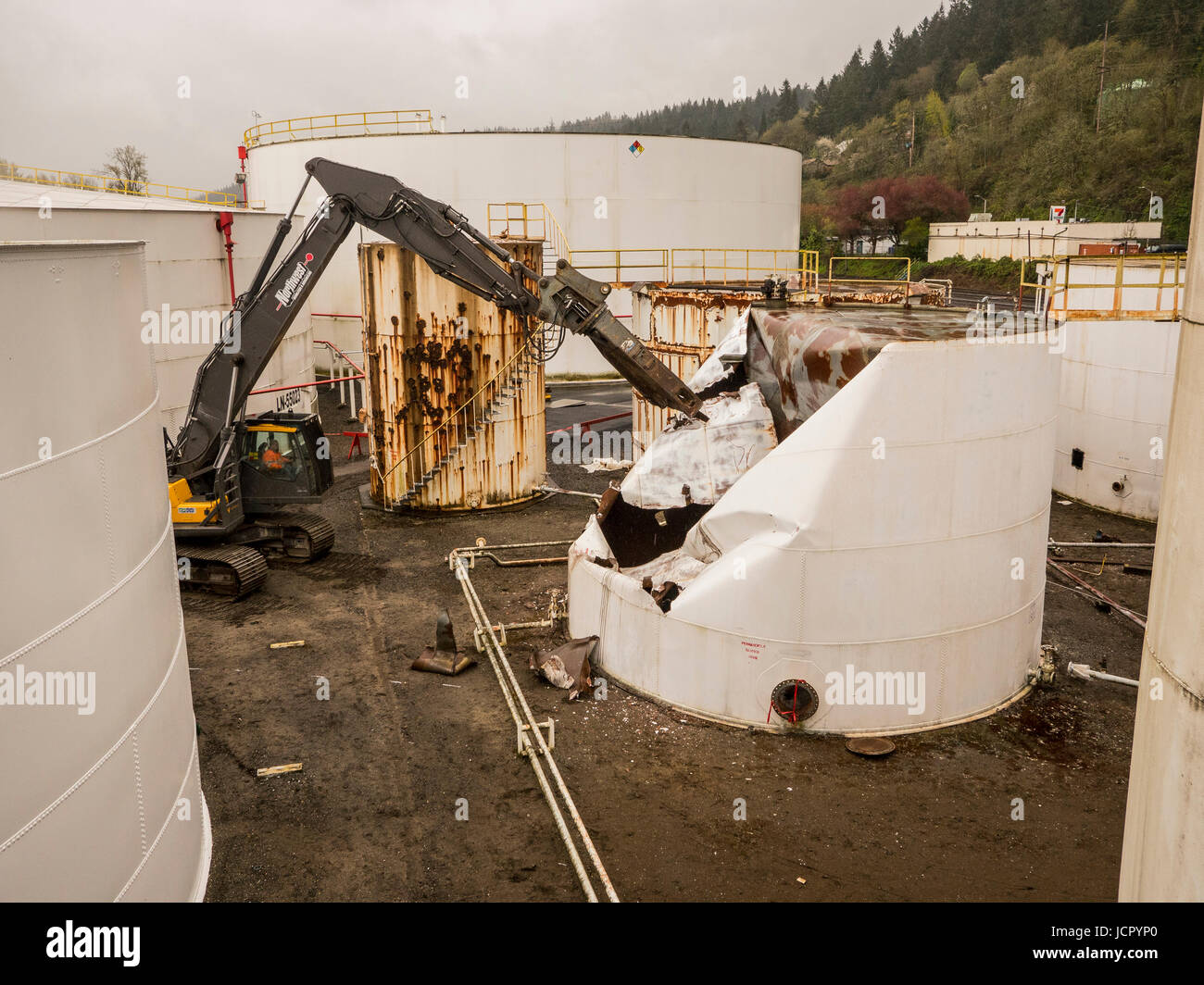 Chemical,oil and gasoline tank farm demolition Stock Photo - Alamy
