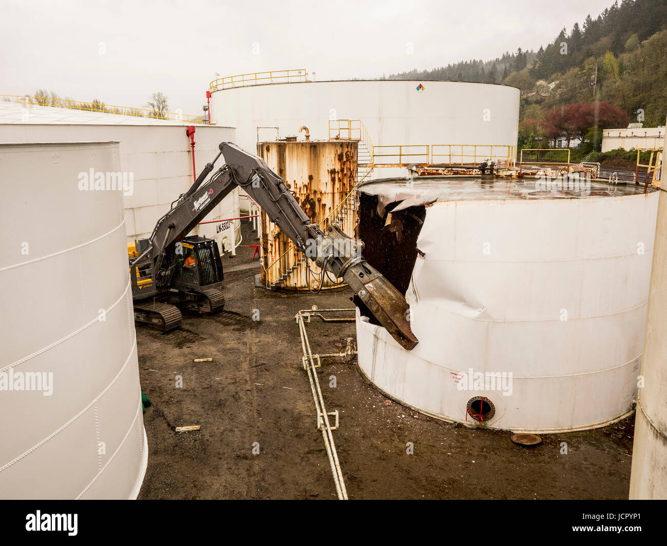 Chemical,oil and gasoline tank farm demolition Stock Photo - Alamy
