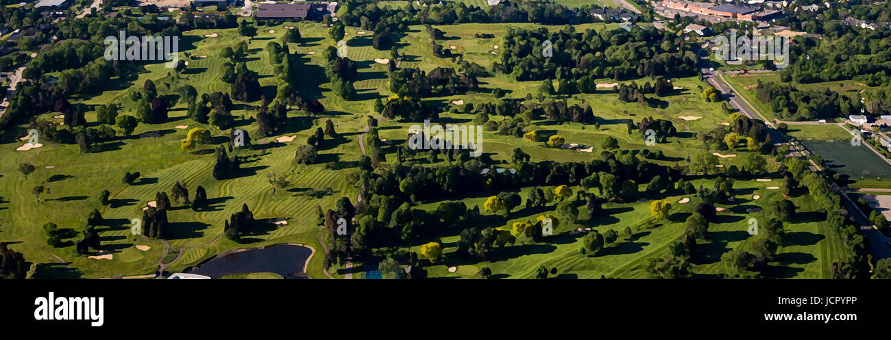 aerial view of golf course, homes, trees, landscape from the air Stock ...