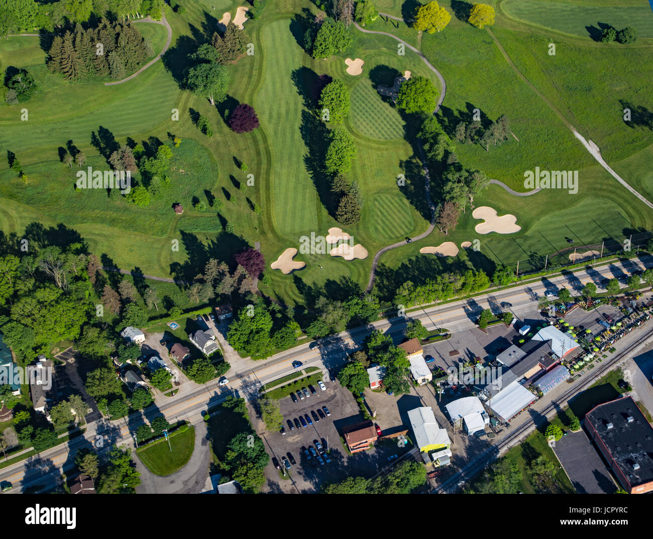 View of the golf course and houses from the air in Ann Arbor Michigan ...