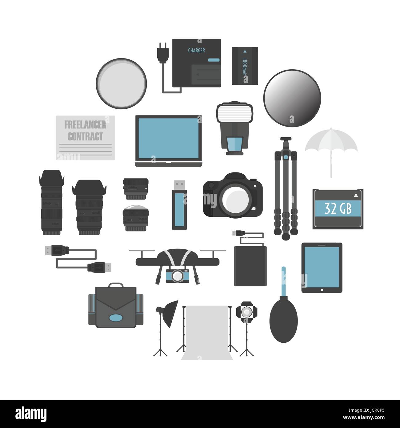 set of photographer's tool, isolated on white background Stock Vector ...