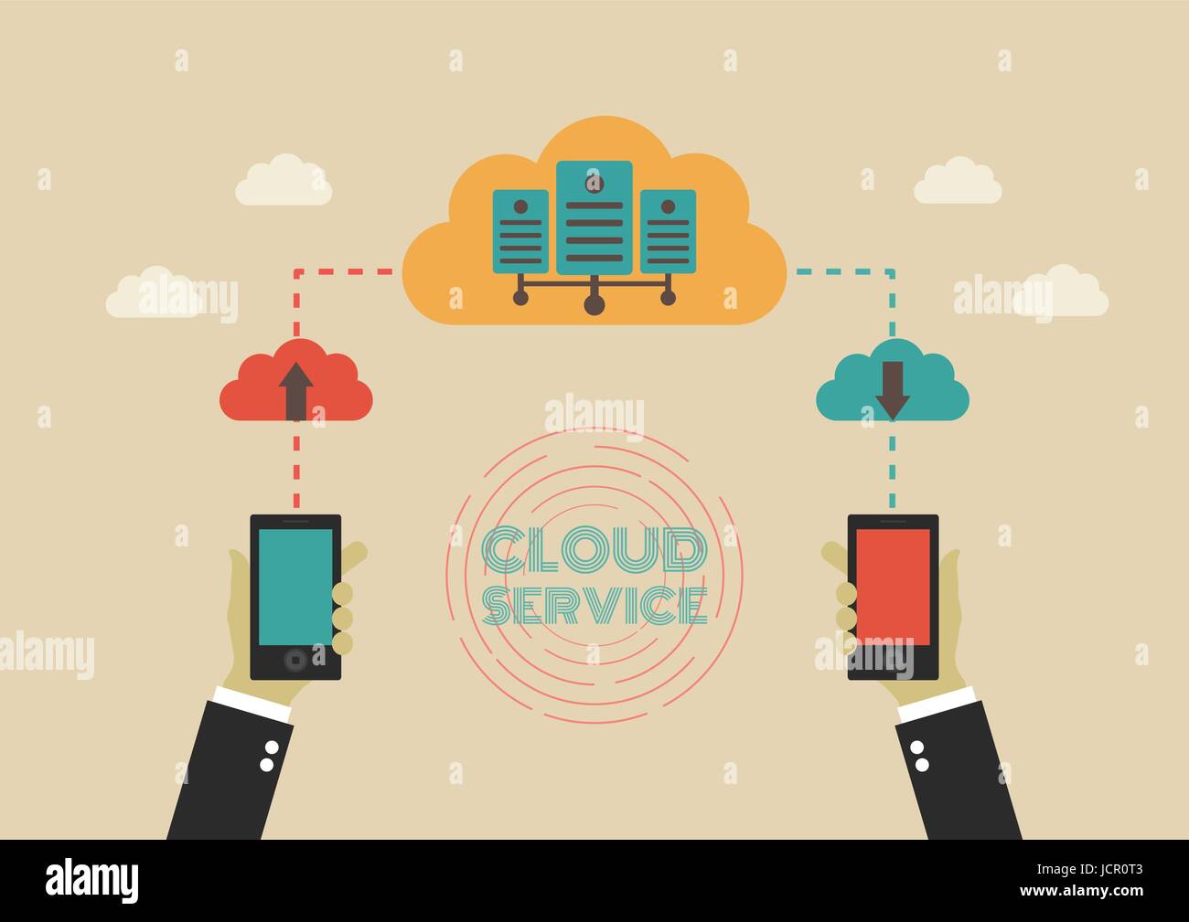 data can transfer to cloud server, communication technology, flat style ...