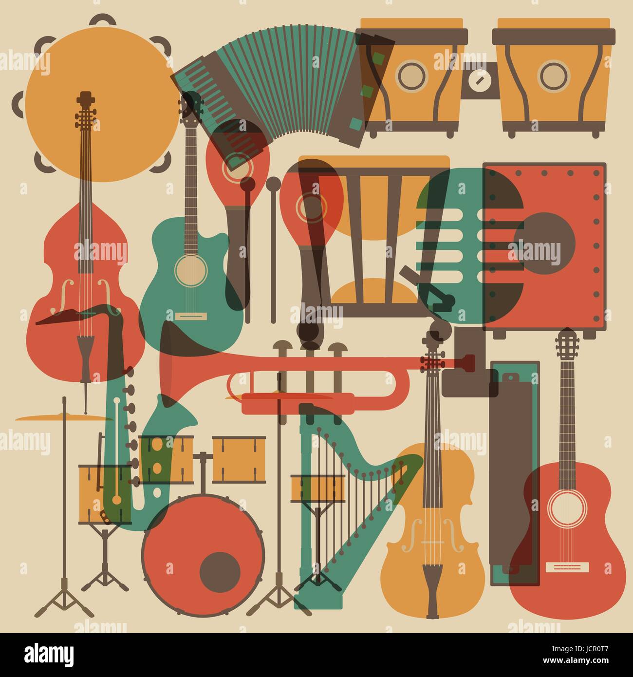 set of abstract classical music instrument icon, retro style Stock ...