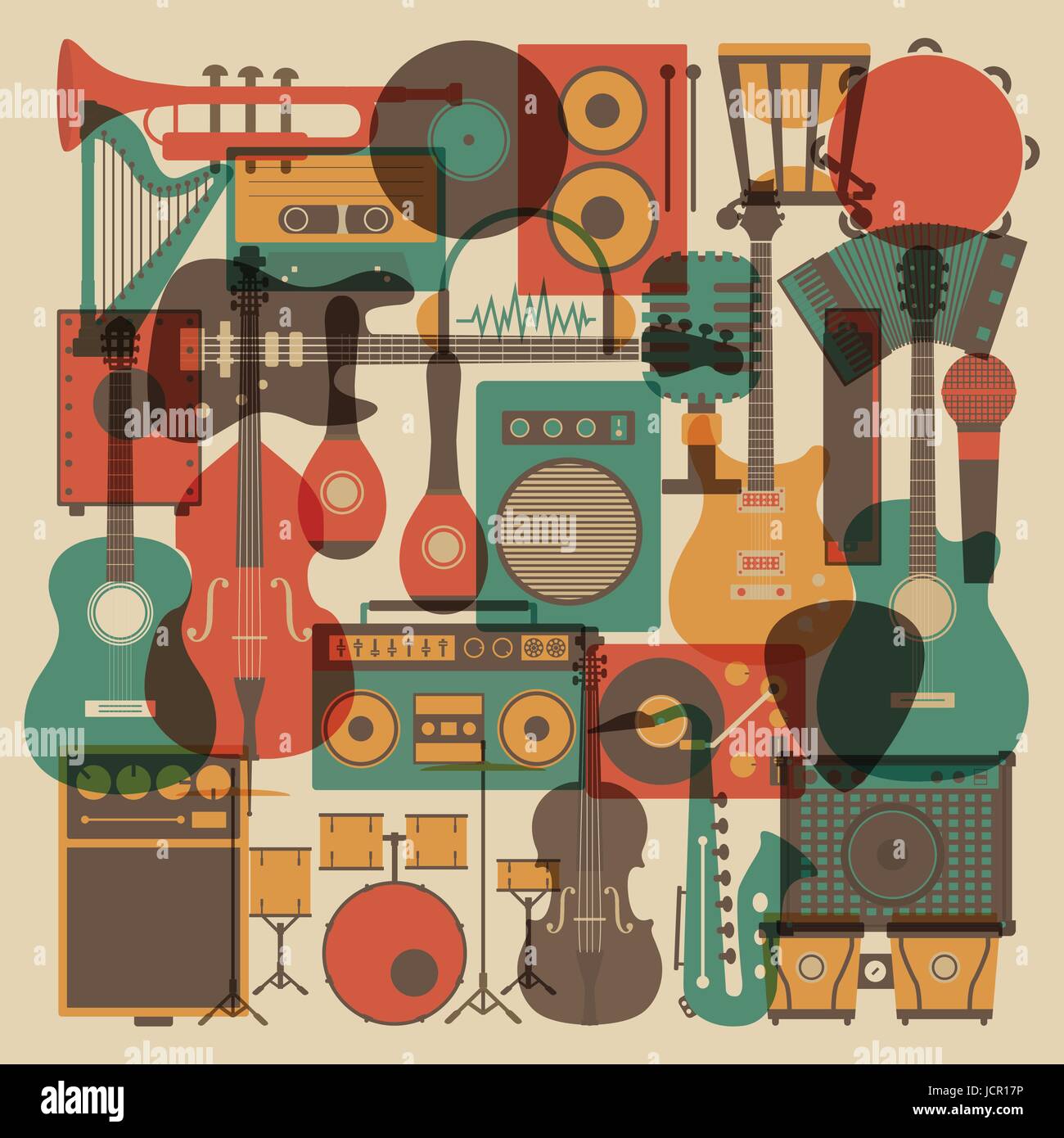 set of abstract all music instrument icon, retro style Stock Vector ...