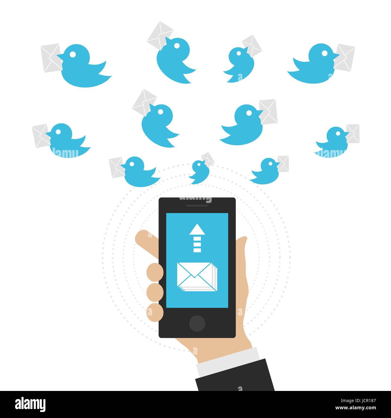 man send message with bird, communication concept, connection, isolated ...