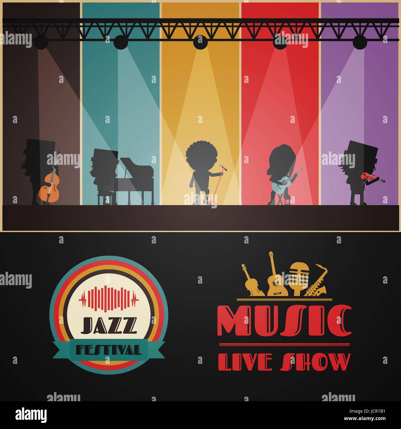 classical band on stage, retro music poster Stock Vector Image & Art ...