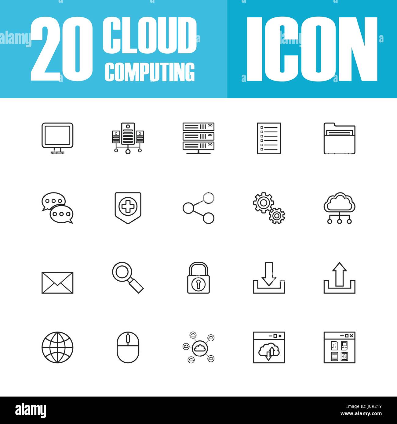 set of cloud outline icon, isolated on white background Stock Vector ...