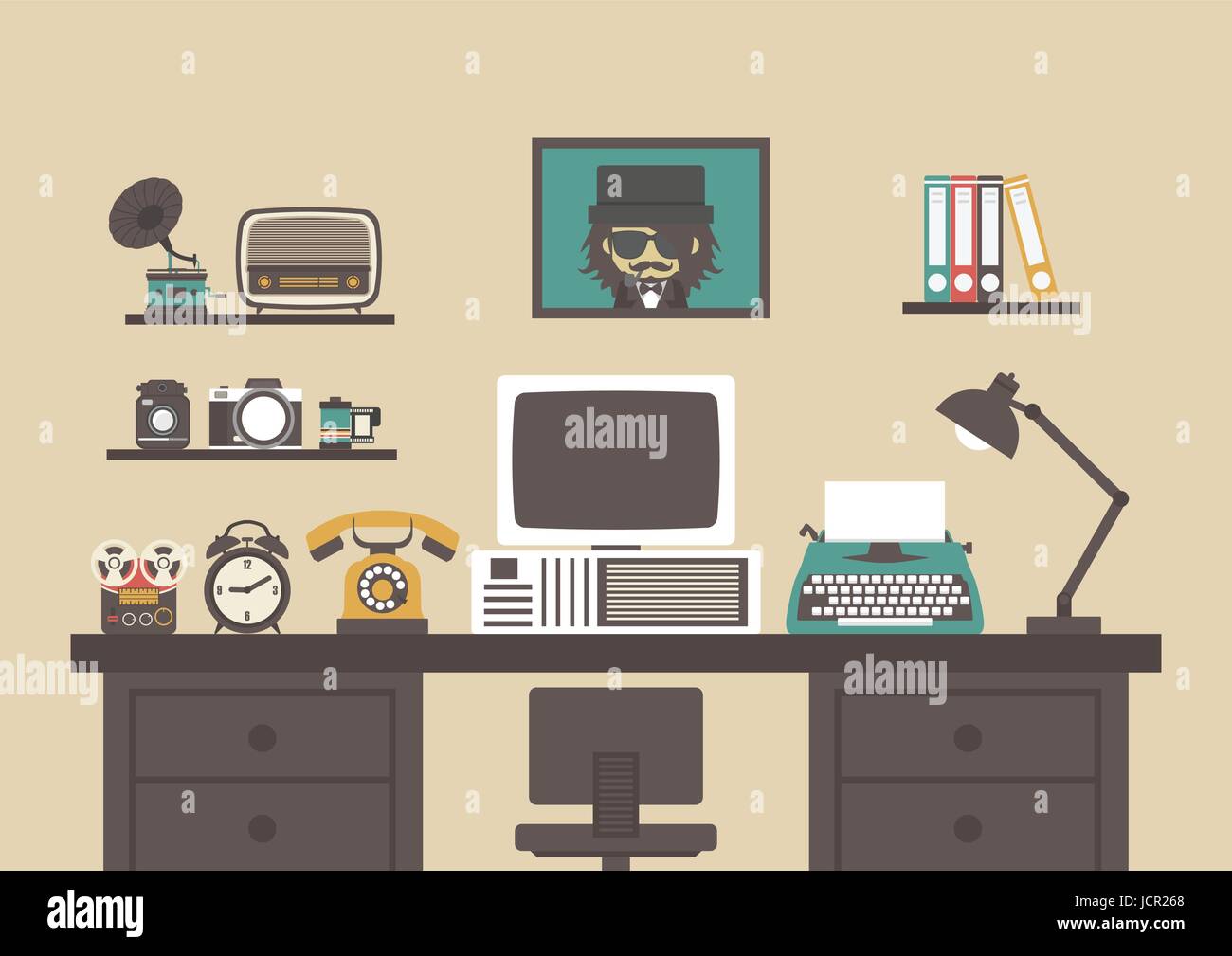 old style working room with old equipment , retro workspace Stock ...