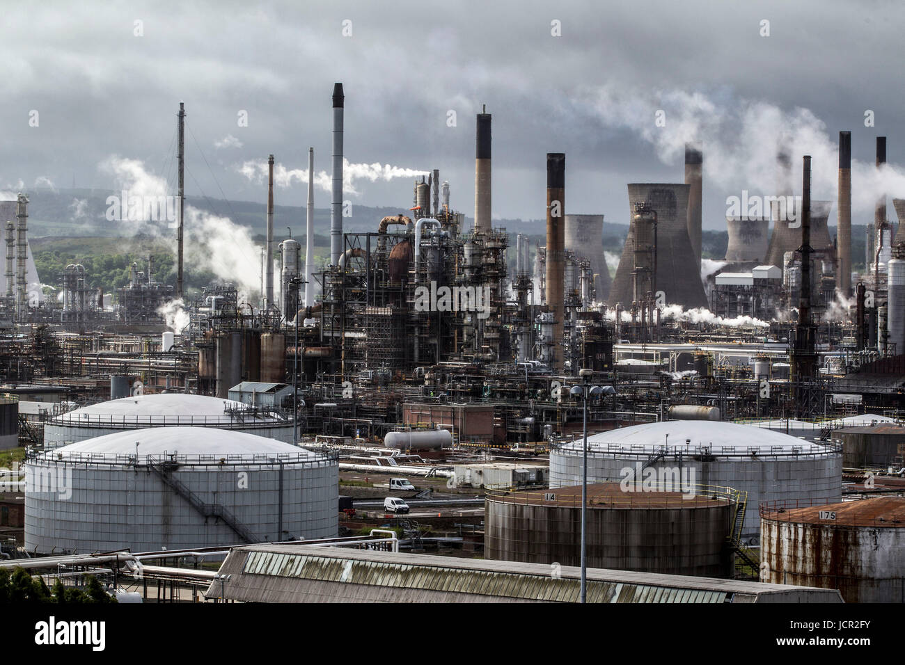 Grangemouth Industrial Complex showing cooling towers and stacks ...