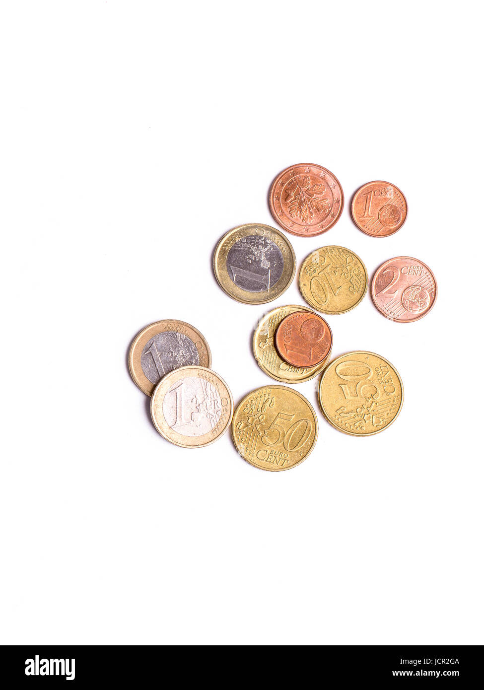 British Pound coins and Euro coins isolated on white background Stock ...