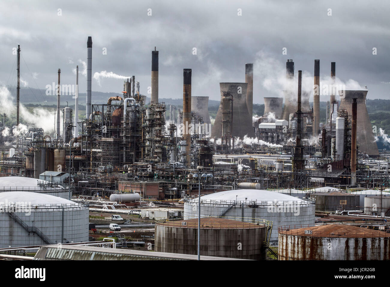 Grangemouth Industrial Complex showing cooling towers and stacks ...