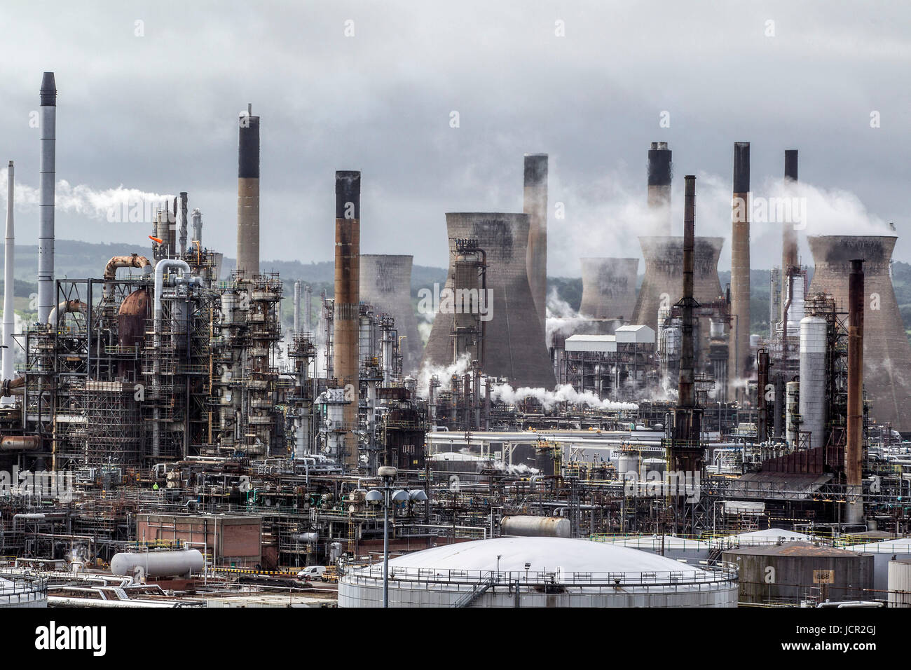 Grangemouth Industrial Complex showing cooling towers and stacks ...