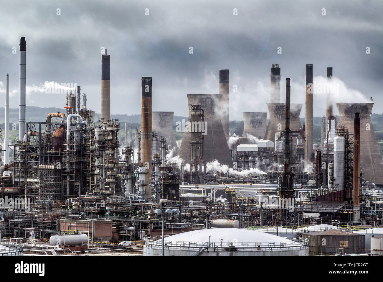Grangemouth Industrial Complex showing cooling towers and stacks ...