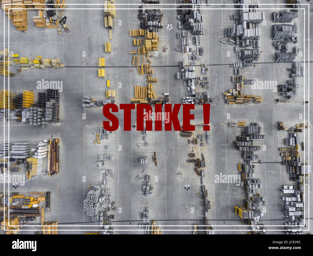 Word Strike Action. Industrial storage place, view from above Stock ...