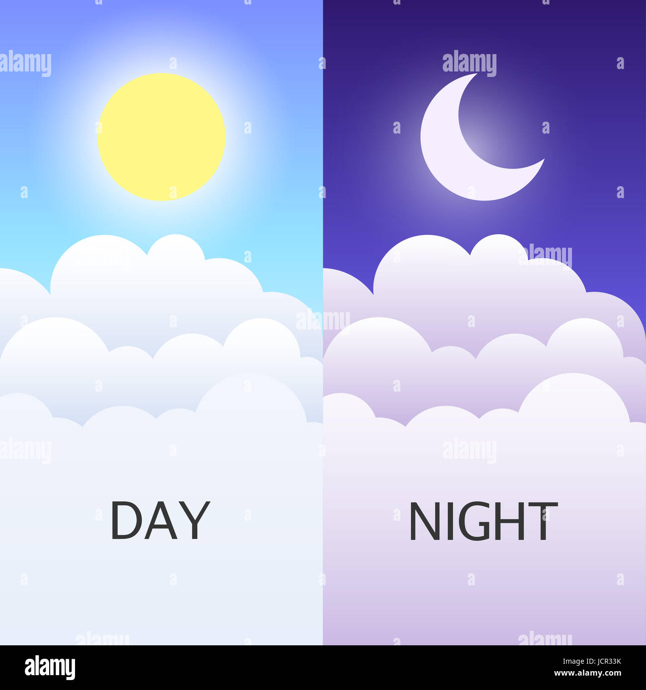 Day and night vector illustrations or banners. Sun and Moon. Time of ...