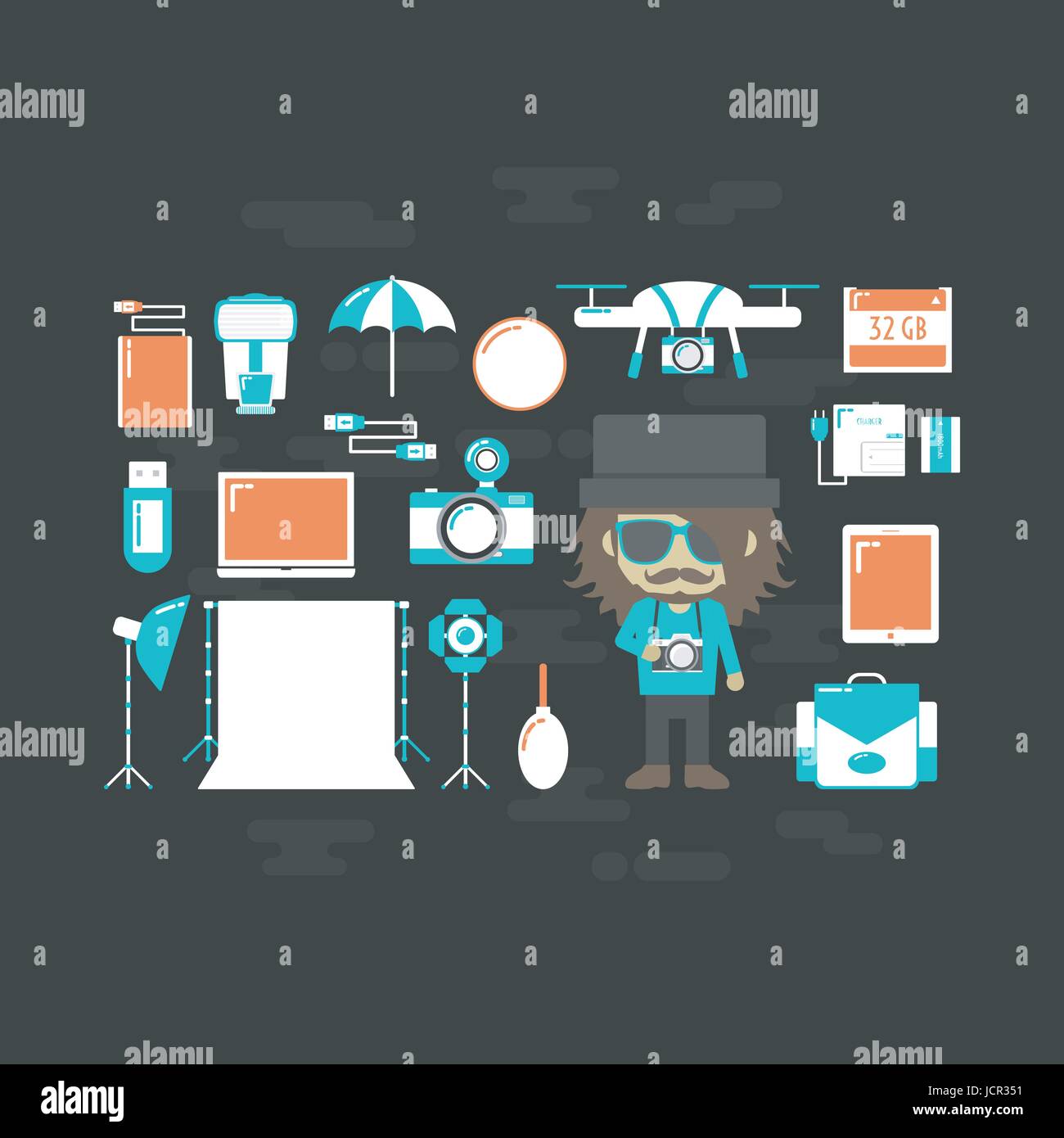 photographer's gadget, set of tool icon, retro style Stock Vector Image ...