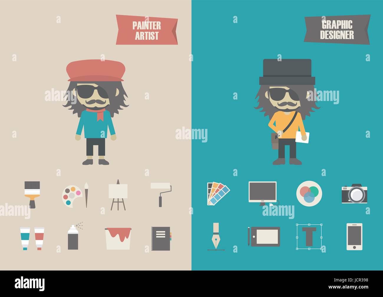 retro and modern artist, handmade and digital artist, retro style Stock ...