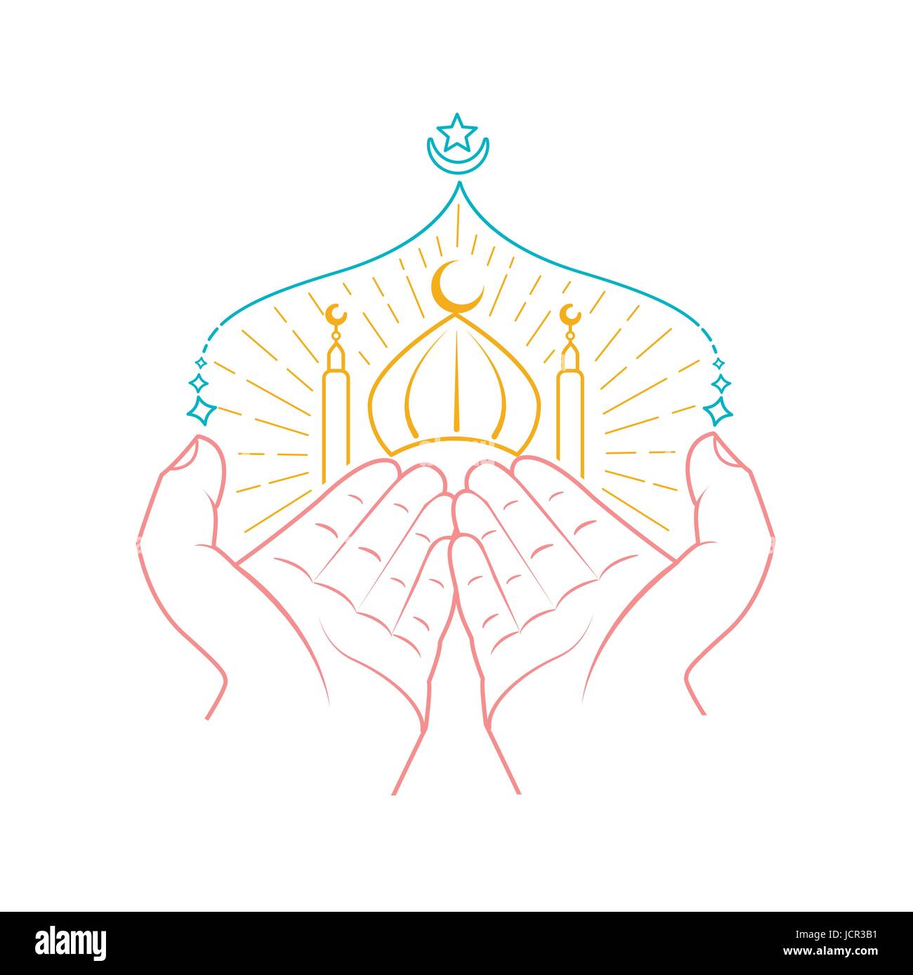 Icon of hands praying namaz (Muslim's Prayer) infront of mosque. Icon ...