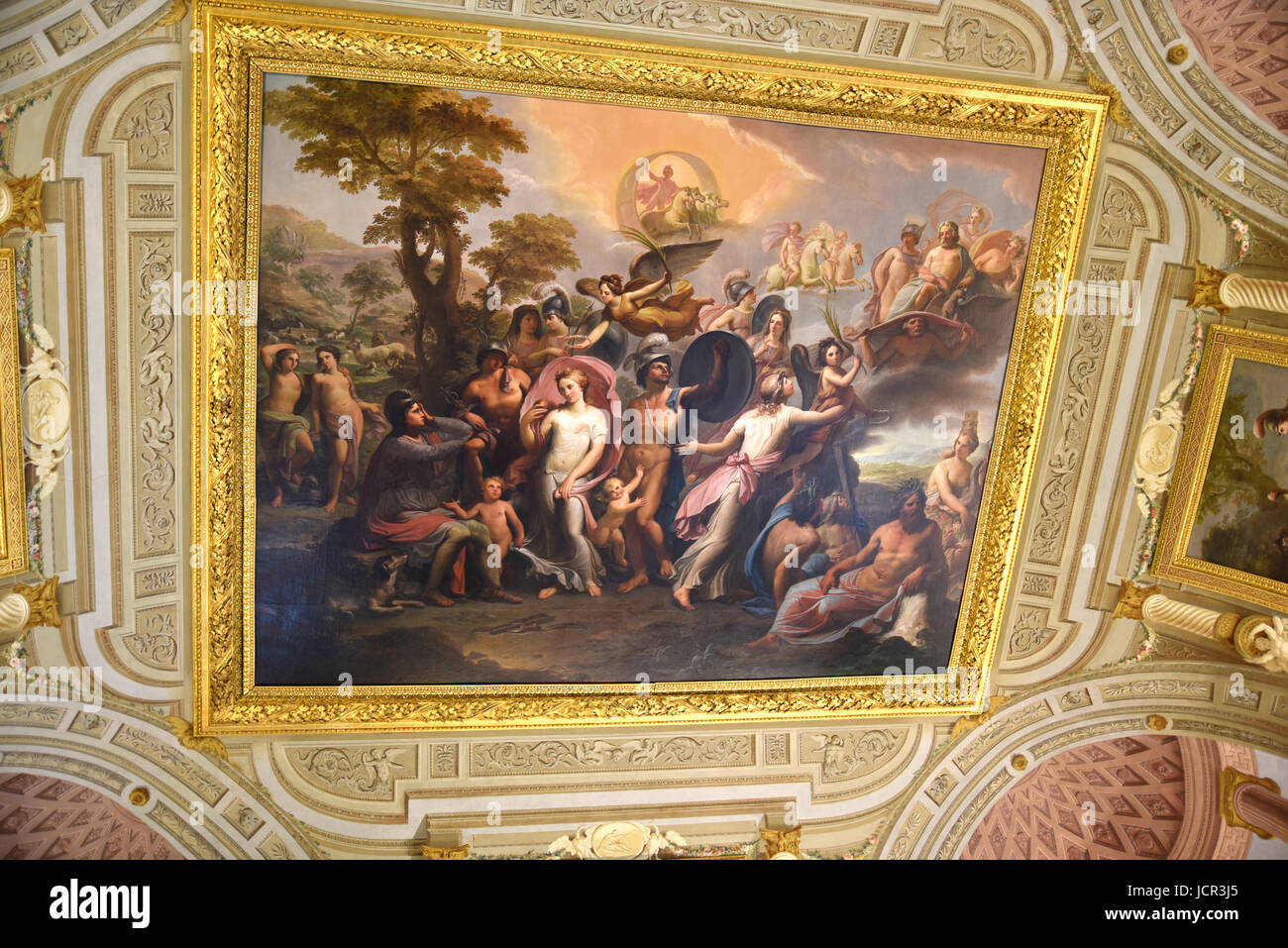 Ornate painted ceiling in the Borghese Collection in Villa Borghese ...