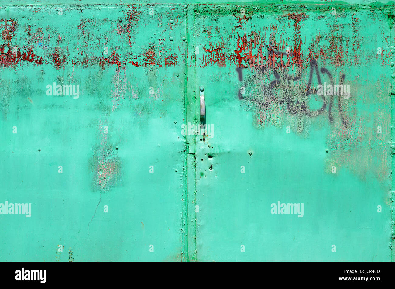 Old green metal door texture for background Stock Photo - Alamy