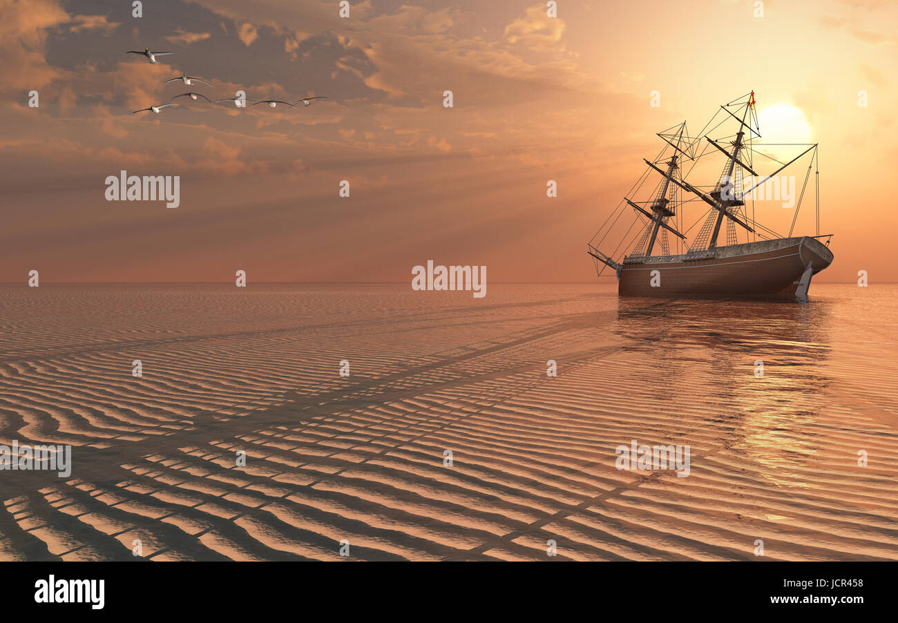A Spanish Brig At Low Tide Stock Photo - Alamy