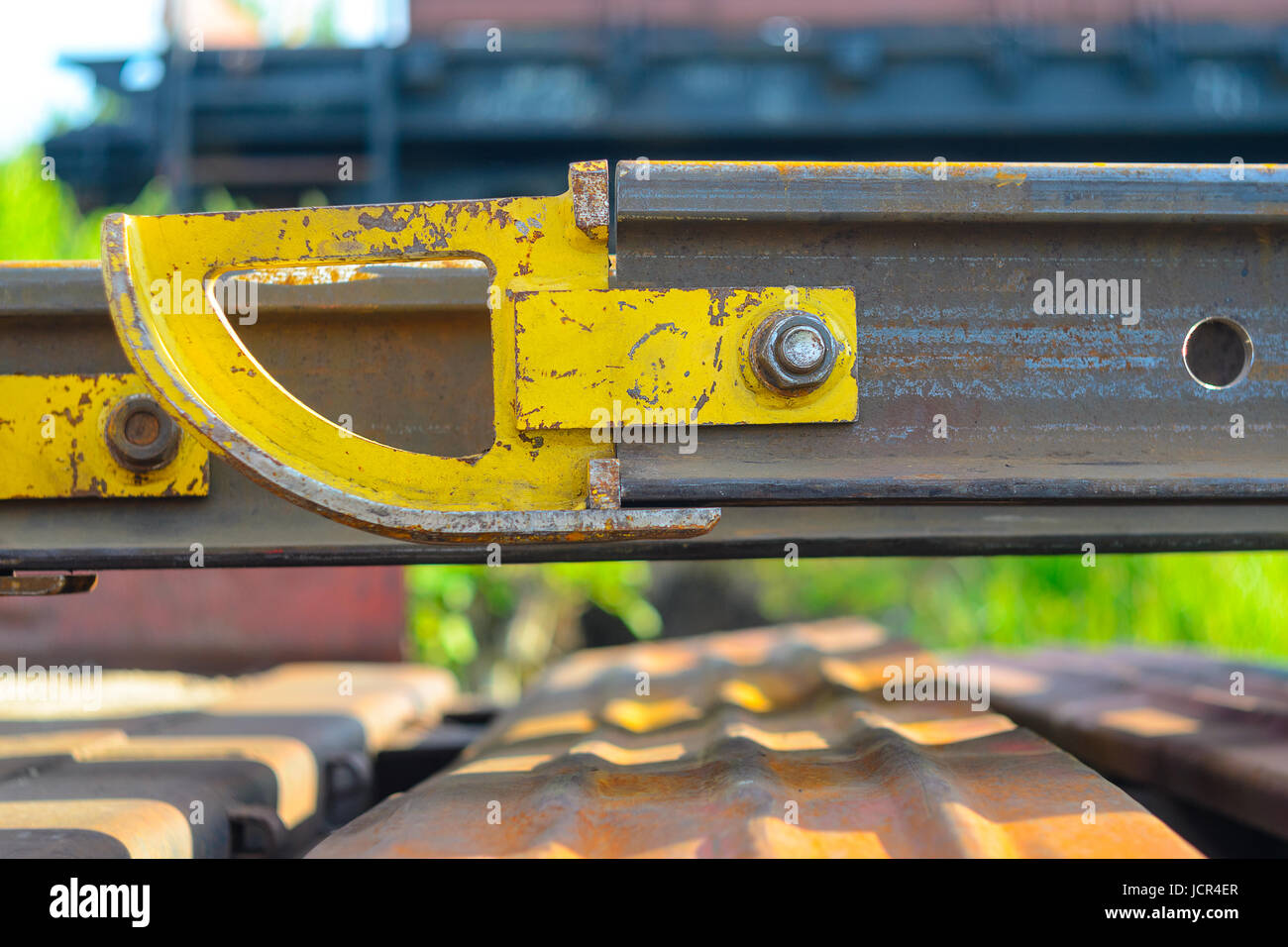 Railhead elements. Transportation of long new rails on a freight car ...