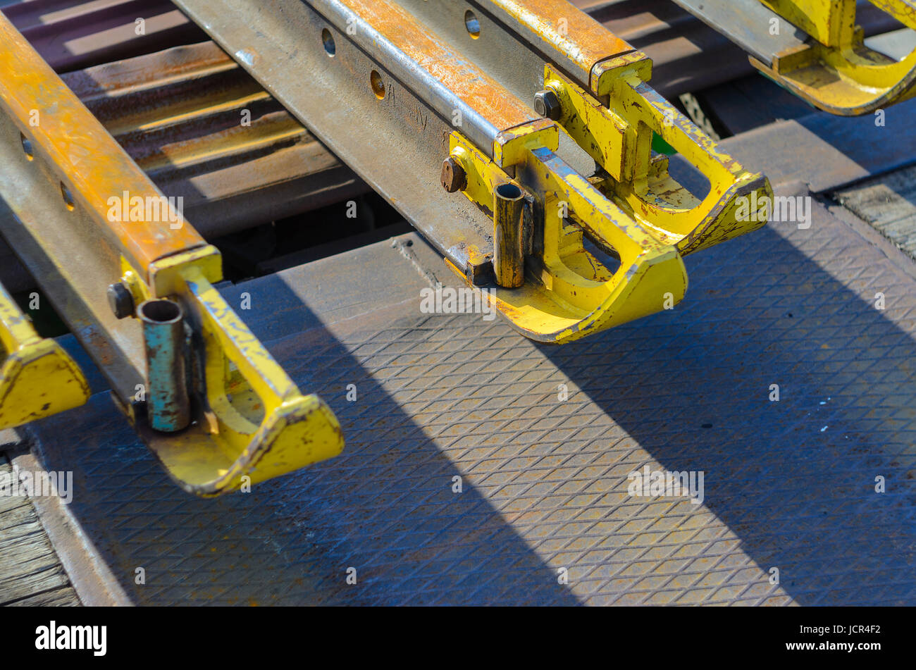 Railhead elements. Transportation of long new rails on a freight car ...