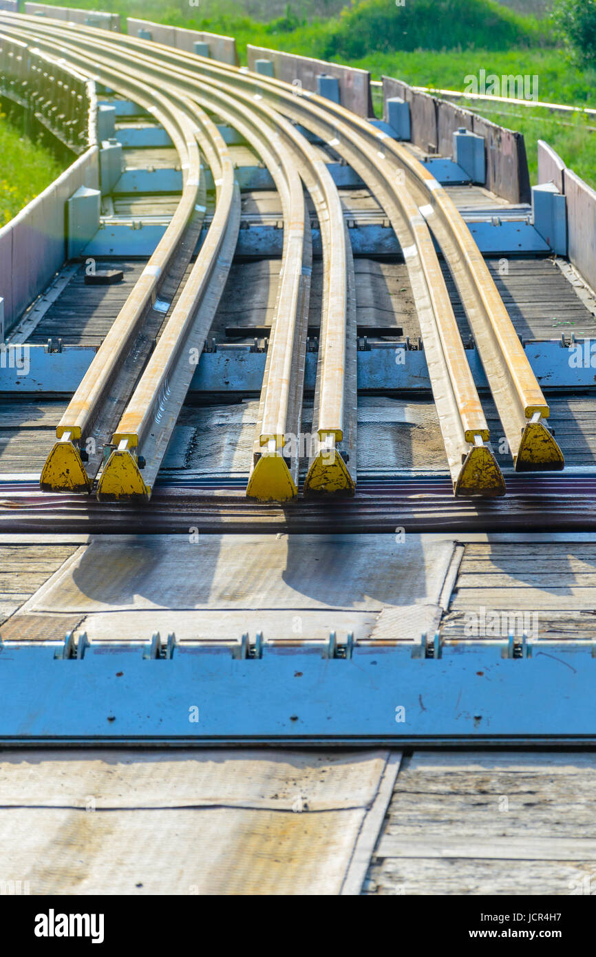 Railhead elements. Transportation of long new rails on a freight car ...