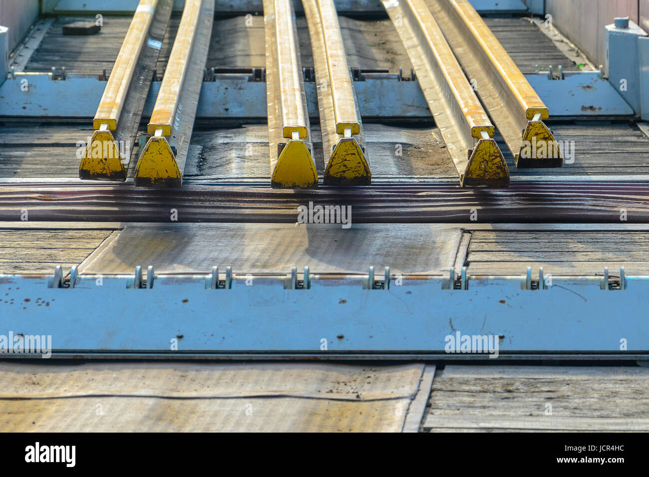 Railhead elements. Transportation of long new rails on a freight car ...
