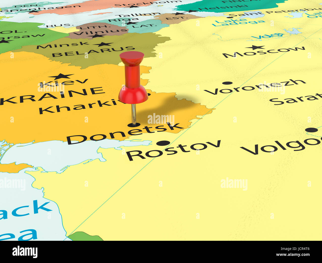 Pushpin on Donetsk map background. 3d illustration Stock Photo - Alamy
