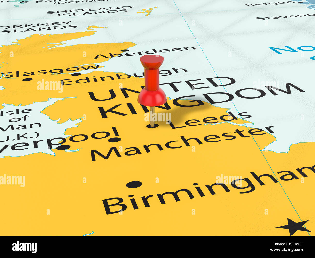 Pushpin on Leeds map background. 3d illustration Stock Photo - Alamy