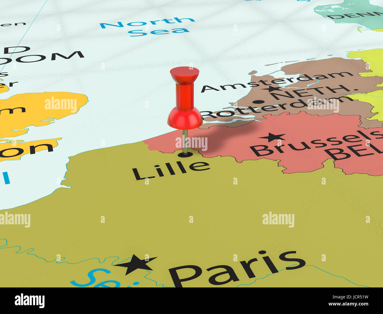 Pushpin on Lille map background. 3d illustration Stock Photo - Alamy