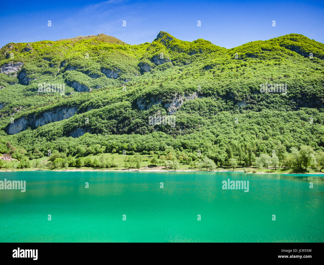 Panorama of Lake Tenno surrounded by Italian mountains Stock Photo - Alamy