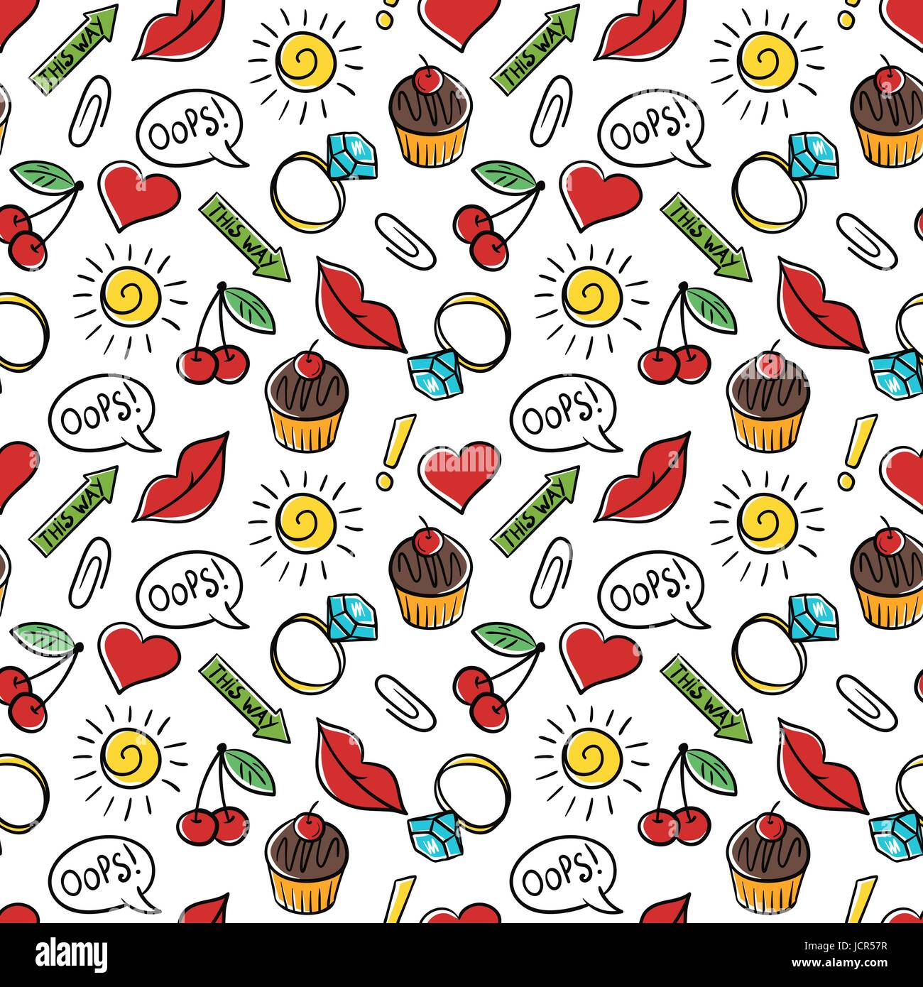 Vector seamless pattern of fashionable patches. Modern doodle pop art ...
