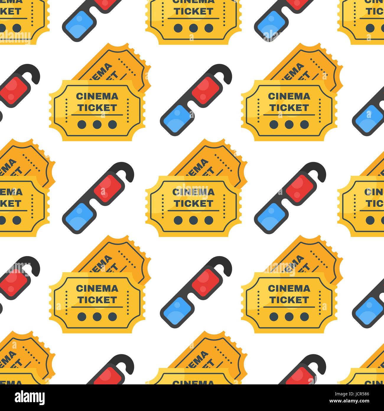 Vector flat style seamless cinema pattern with ticket and 3d glasses ...